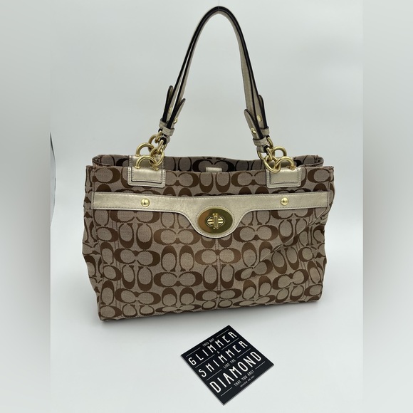 Coach | Bags | Coach Tan Gold Large Signature Satchel Shoulder Bag ...